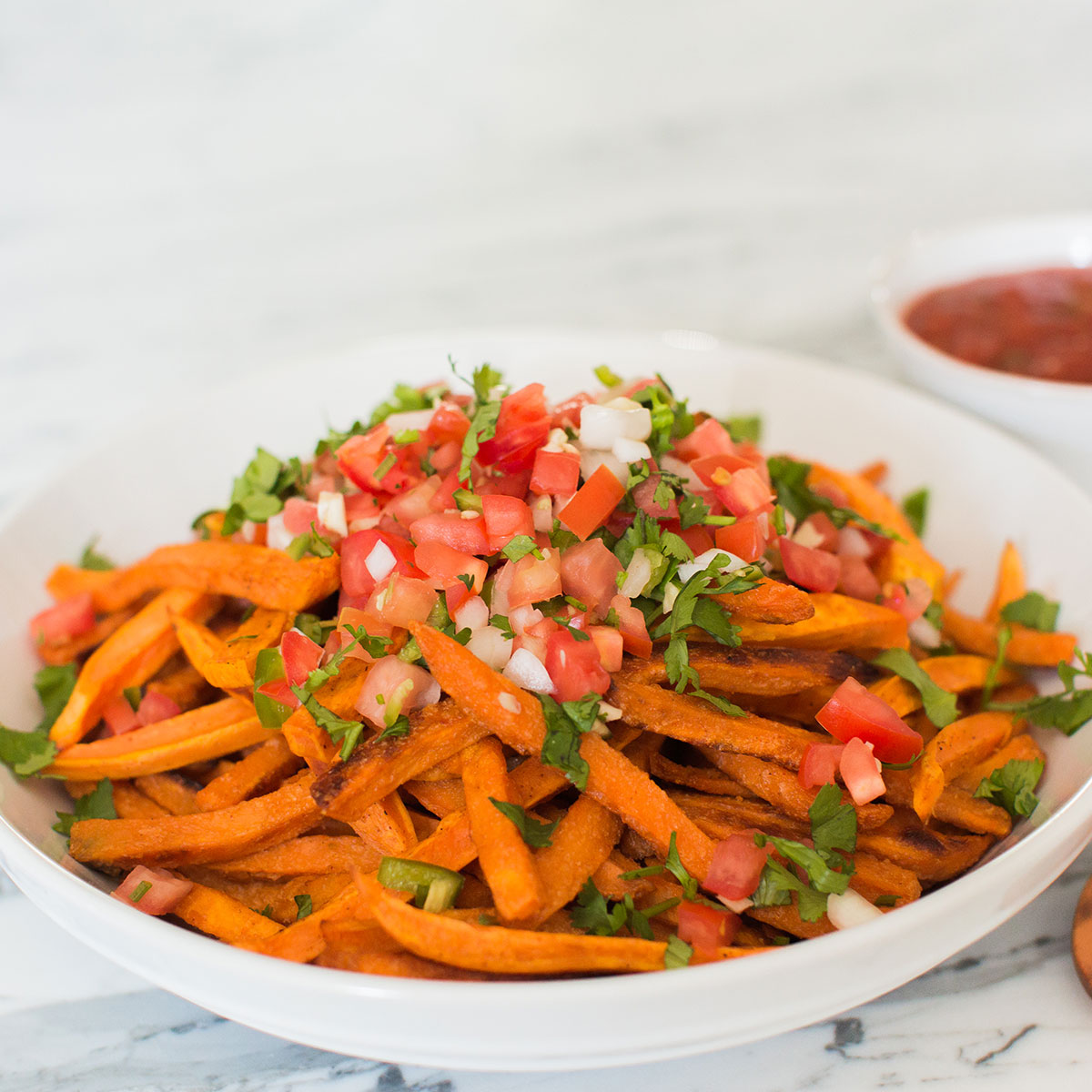 Baked Sweet Potato Fries with Salsa Ketchup - Fresh Cravings